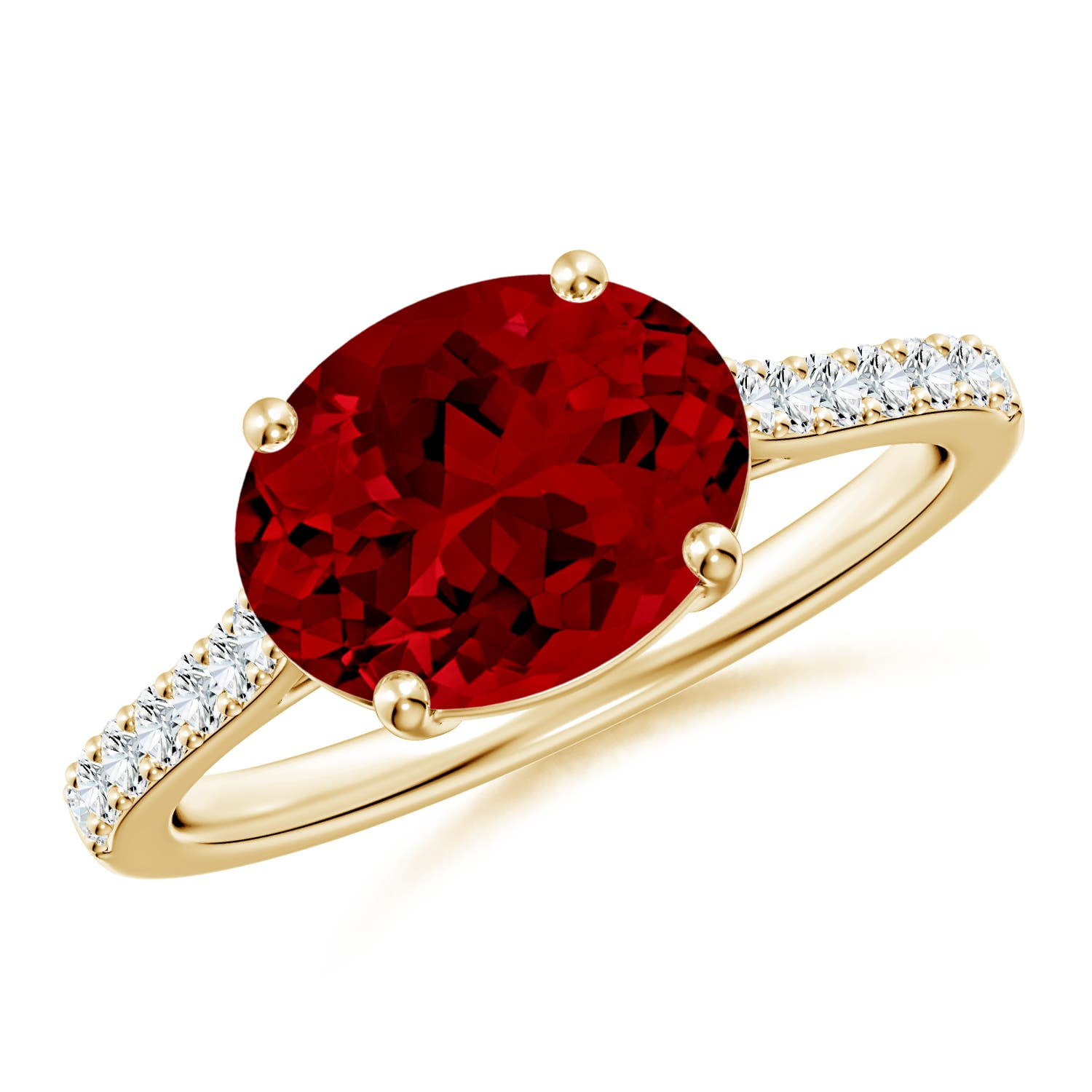 ANGARA Lab Grown 3.3 Ct East-West Oval Ruby Cathedral Engagement Ring ...
