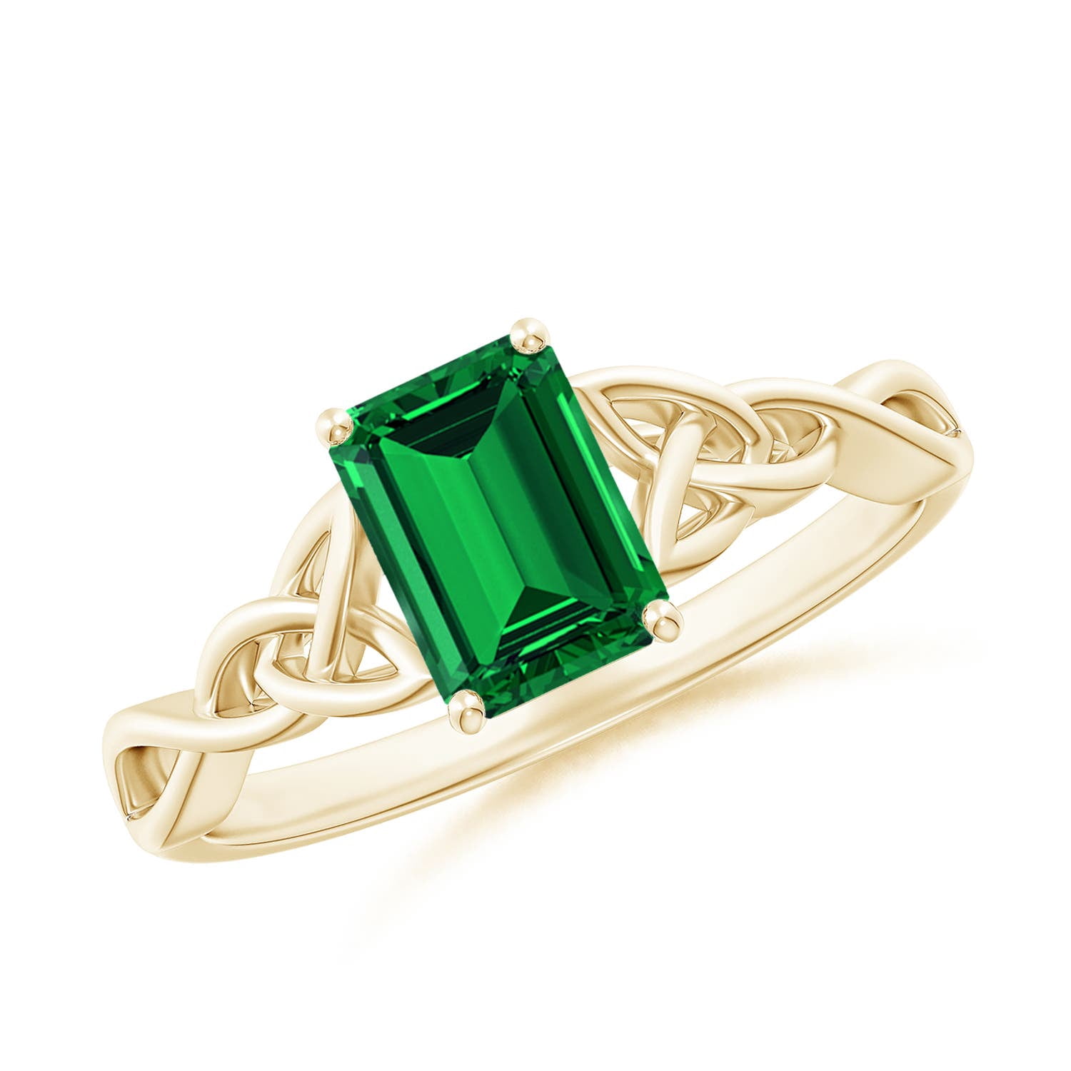 ANGARA Lab Grown 1 Ct Emerald-Cut Emerald Celtic Knot Engagement Ring ...