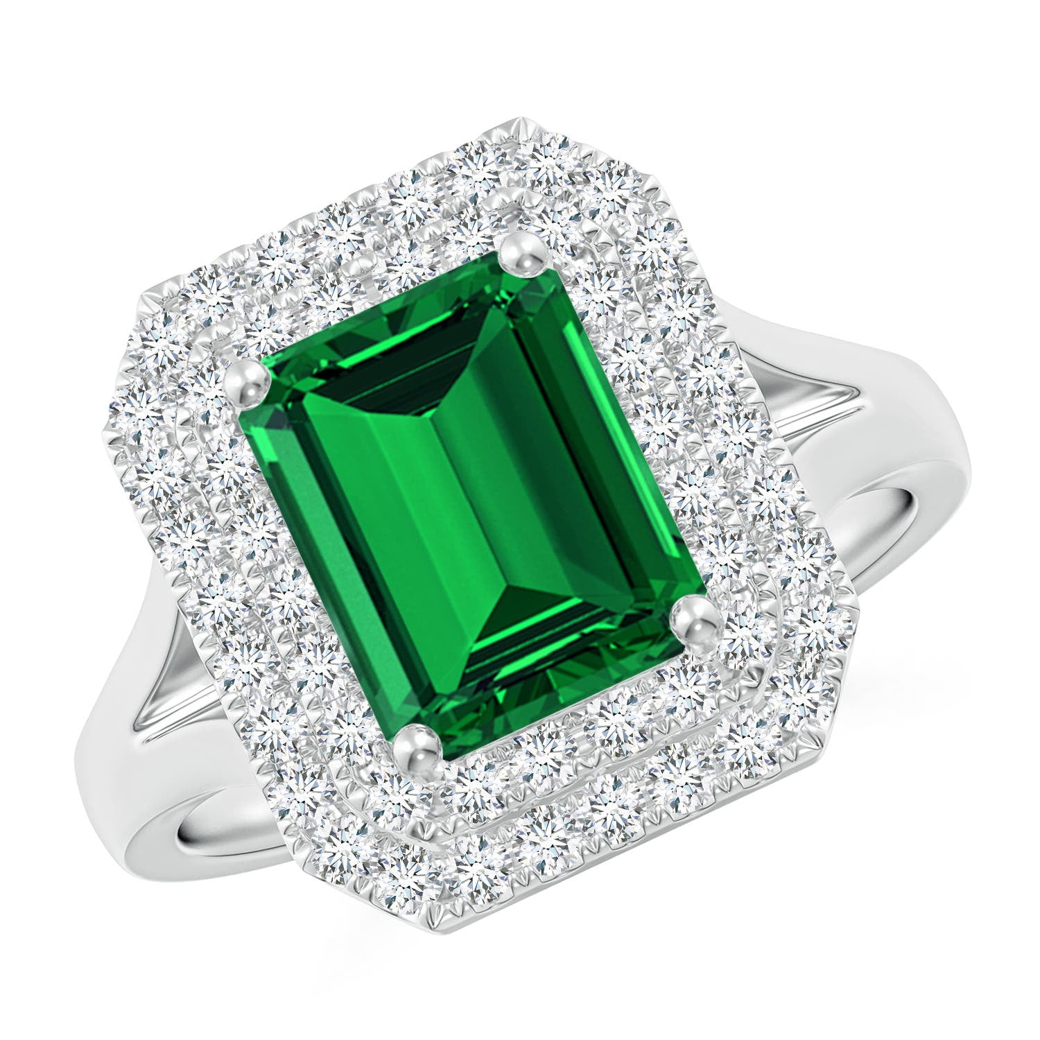 ANGARA Lab Grown 2.25 Ct Emerald-Cut Emerald Double Halo Engagement ...