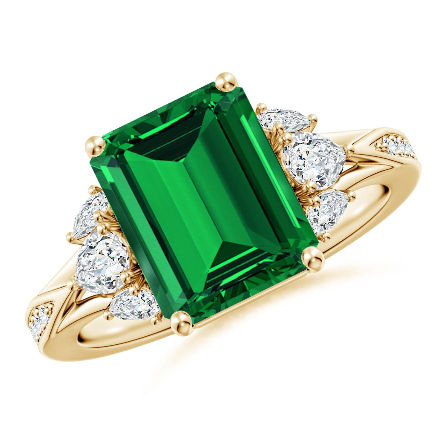 ANGARA Lab Grown Emerald-Cut Emerald Engagement Ring with Lab Pear ...