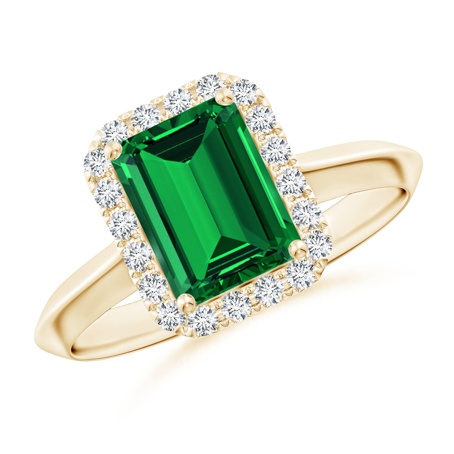ANGARA Lab Grown 1.5 Ct Emerald-Cut Emerald Halo Engagement Ring for ...