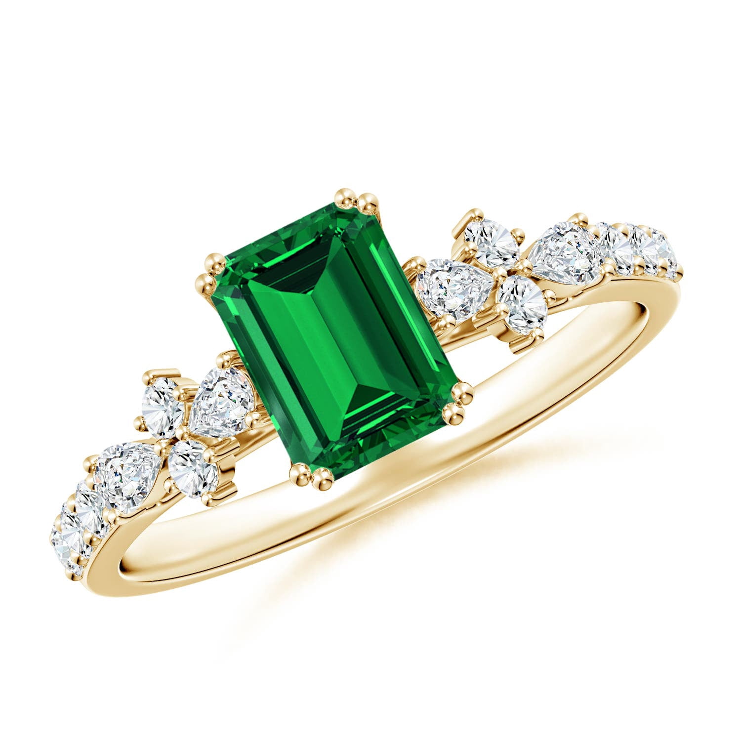 ANGARA Lab Grown 1 Ct Emerald-Cut Emerald Side Stone Engagement Ring ...