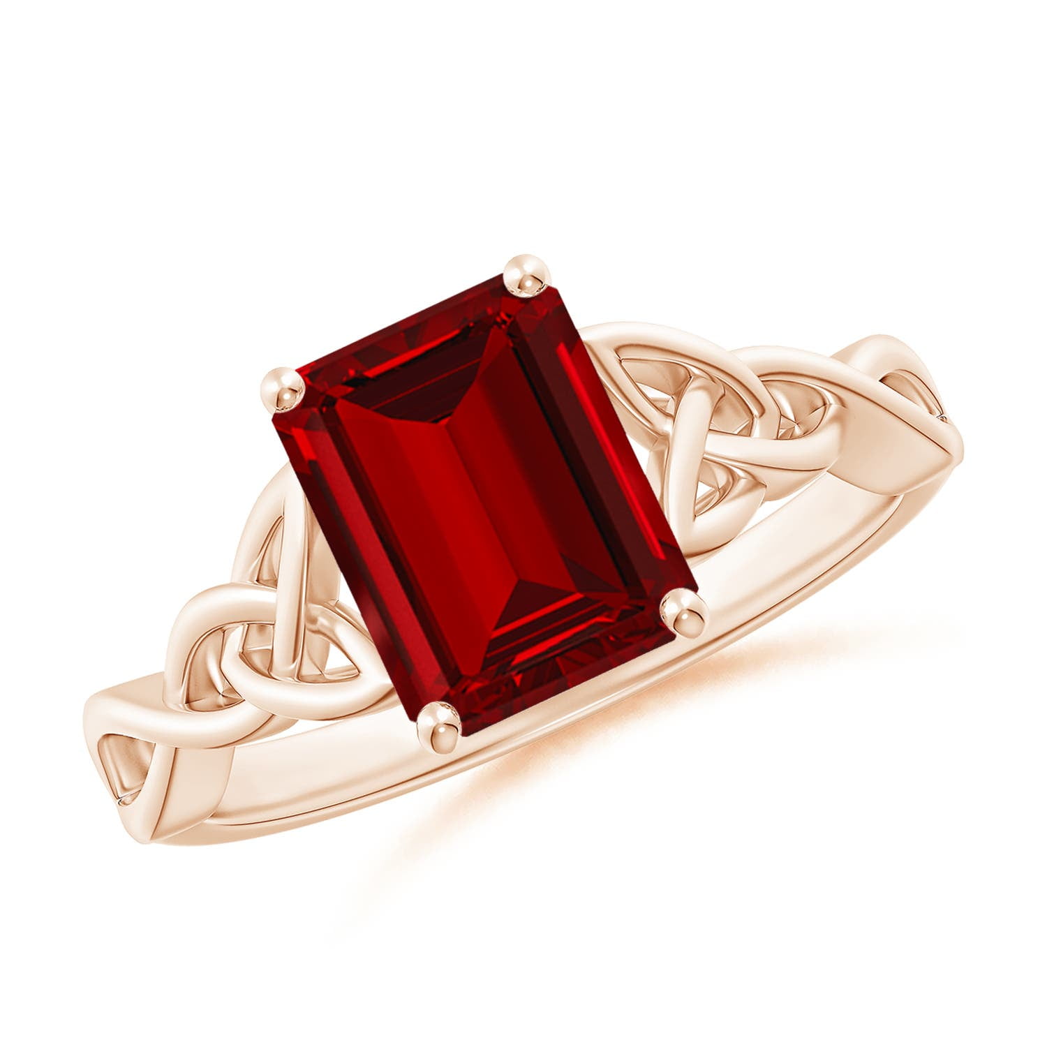 ANGARA Lab Grown Emerald-Cut Ruby Celtic Knot Engagement Ring for Women in 14K Rose Gold (Size ...