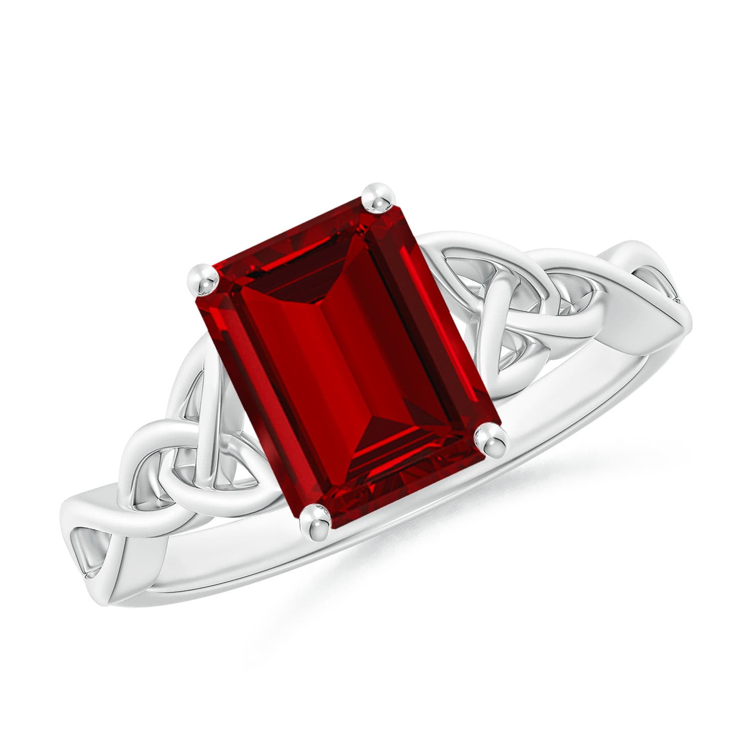 ANGARA Lab Grown 3 Ct Emerald-Cut Ruby Celtic Knot Engagement Ring for ...