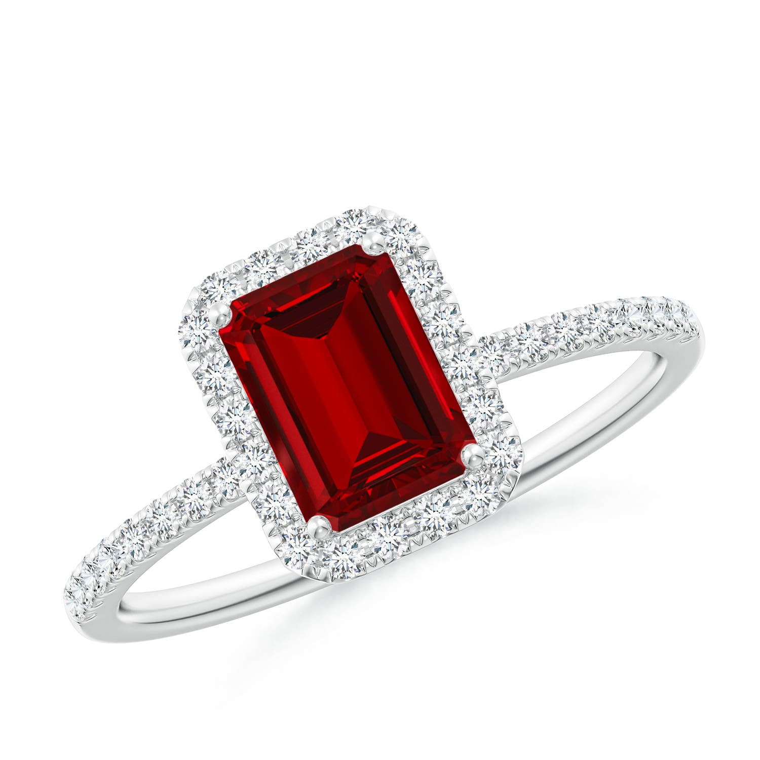 ANGARA Lab Grown 1 Ct Emerald-Cut Ruby Classic Halo Engagement Ring for ...