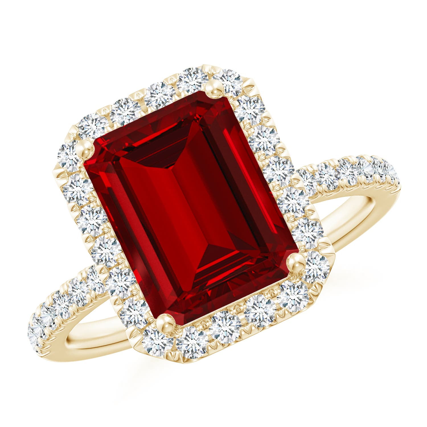 ANGARA Lab Grown 4 Ct Emerald-Cut Ruby Classic Halo Engagement Ring for ...