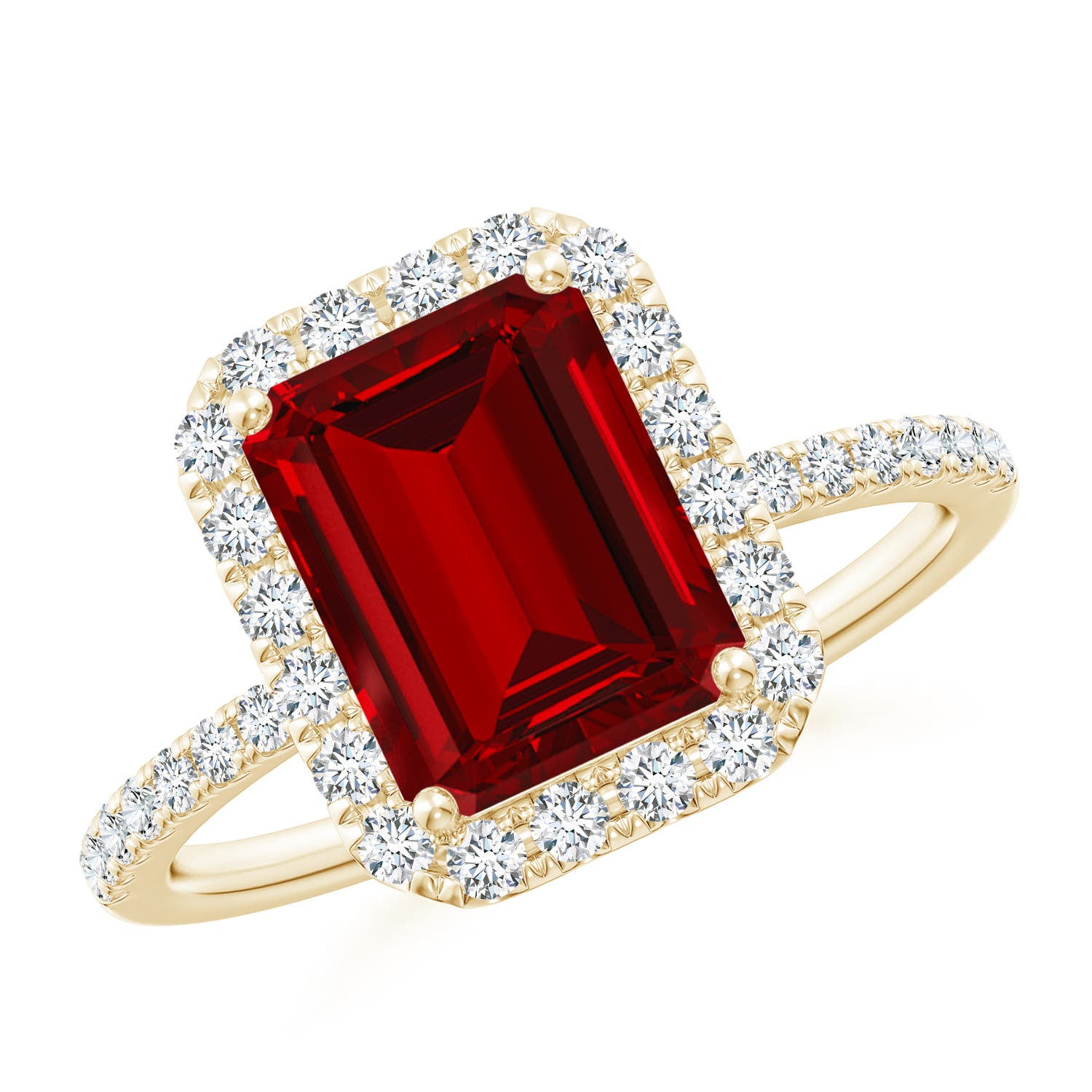ANGARA Lab Grown 3 Ct Emerald-Cut Ruby Classic Halo Engagement Ring in ...