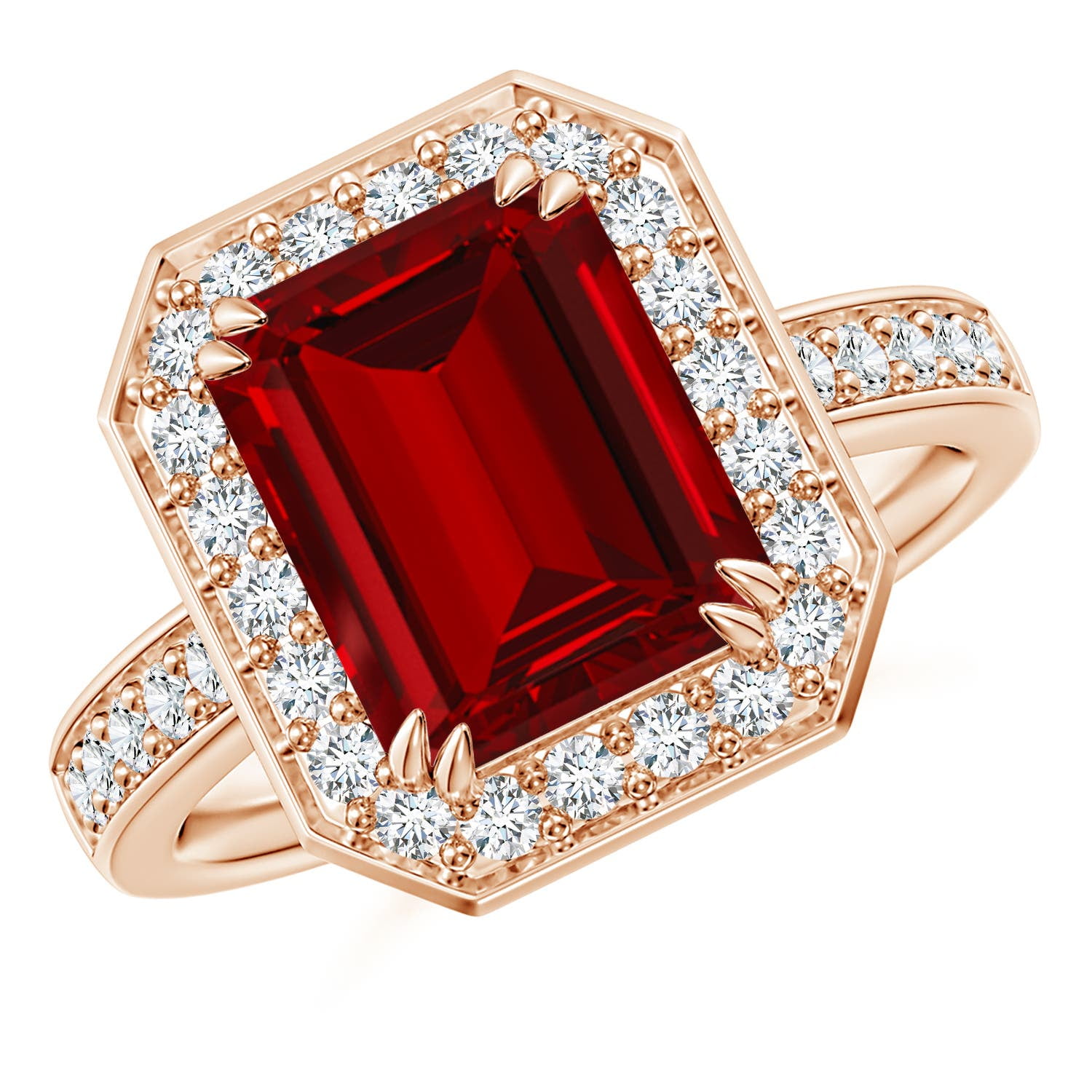 ANGARA Lab Grown 4 Ct Emerald-Cut Ruby Engagement Ring with Lab Diamond Halo for Women in 14K ...