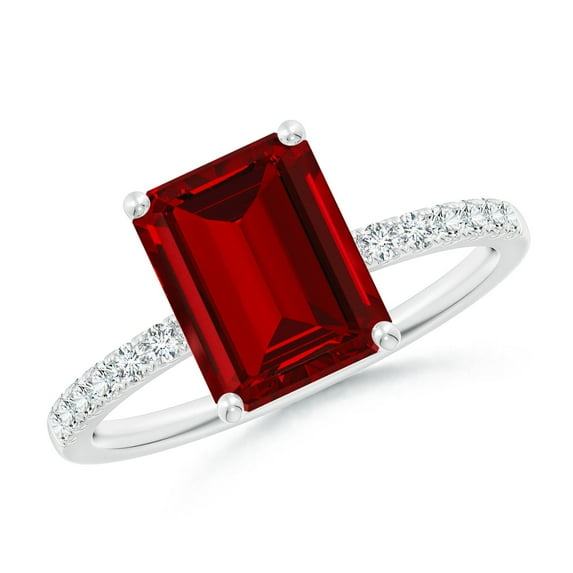 ANGARA Lab Grown 3 Ct Emerald-Cut Ruby Engagement Ring with Lab ...