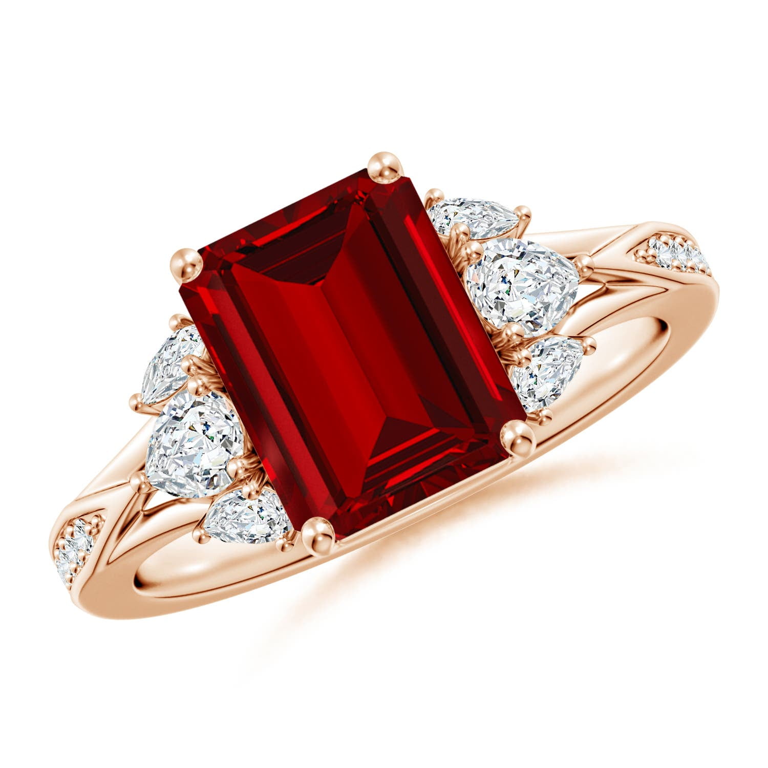 ANGARA Lab Grown 3 Ct Emerald-Cut Ruby Engagement Ring with Lab Pear ...