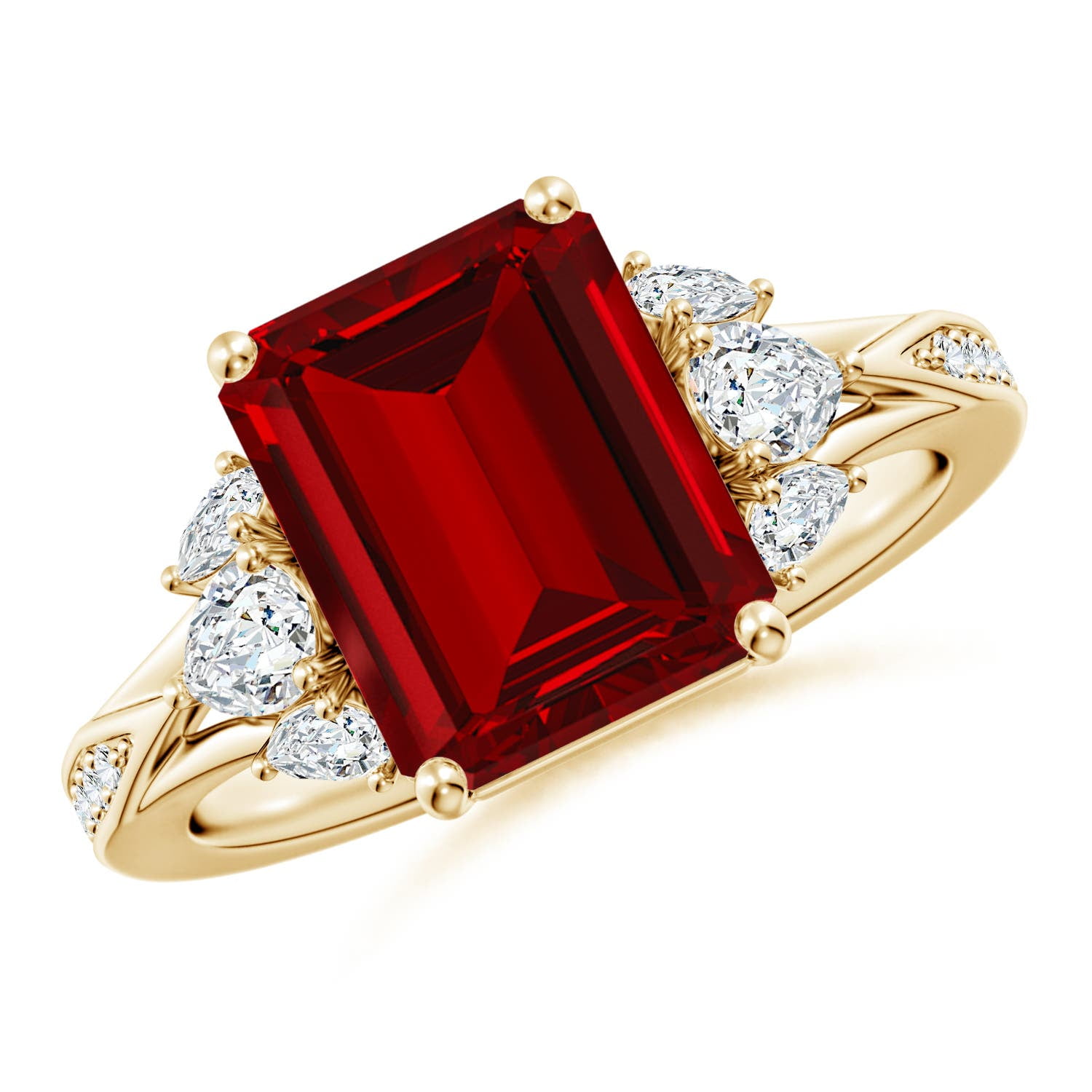 ANGARA Lab Grown 4 Ct Emerald-Cut Ruby Engagement Ring with Lab Pear ...