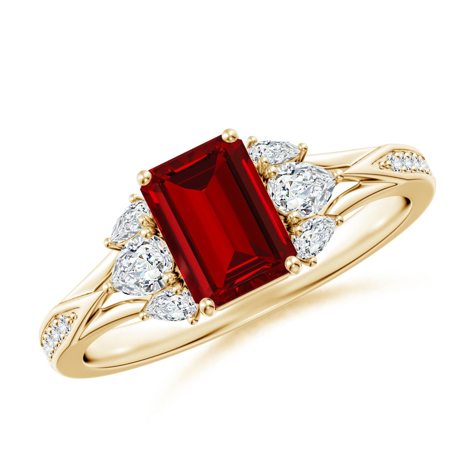 ANGARA Lab Grown 1 Ct Emerald-Cut Ruby Engagement Ring with Lab Pear ...