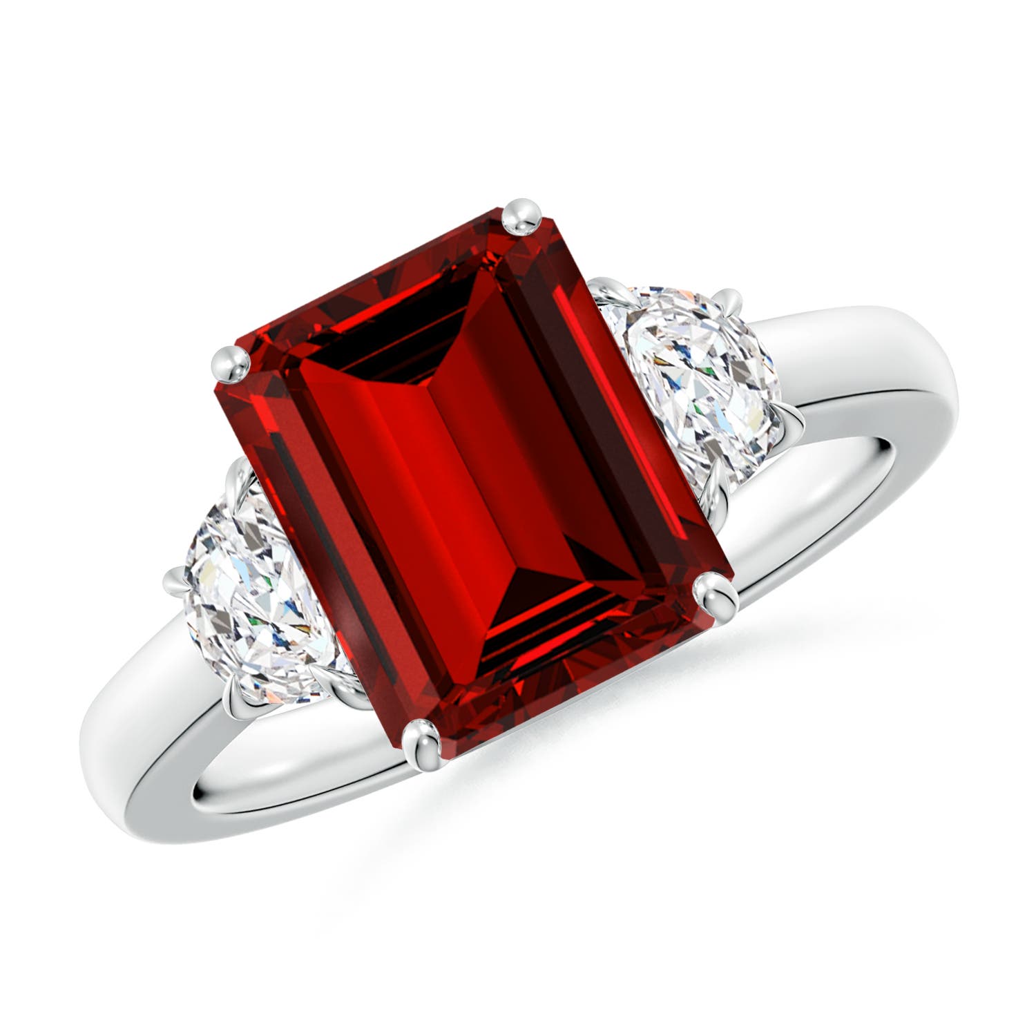 ANGARA Lab Grown 4 Ct Emerald-Cut Ruby and Half Moon Diamond Three ...
