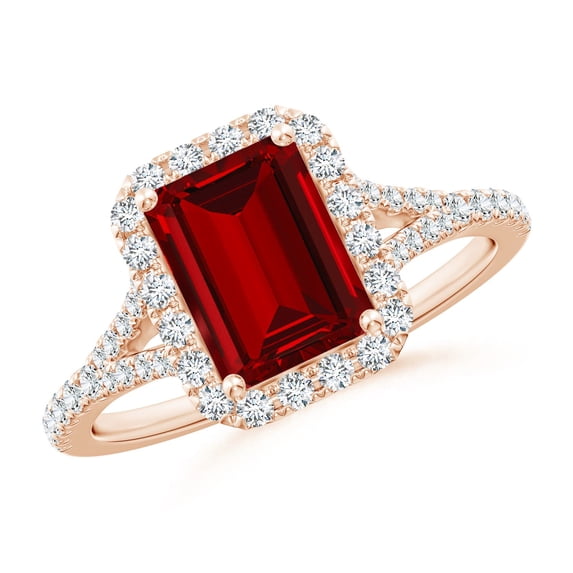 ANGARA Lab Grown 1.6 Ct Emerald-Cut Ruby Halo Split Shank Engagement ...