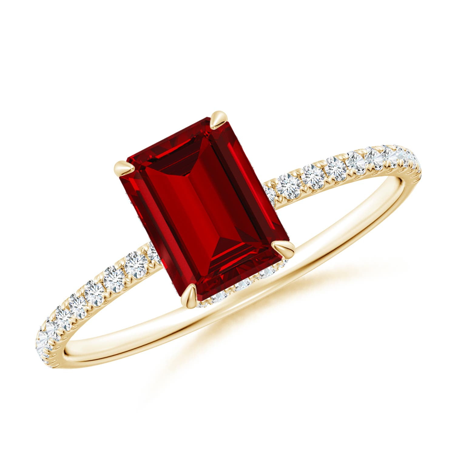 ANGARA Lab Grown 1 Ct Emerald-Cut Ruby Hidden Halo Classic Engagement ...