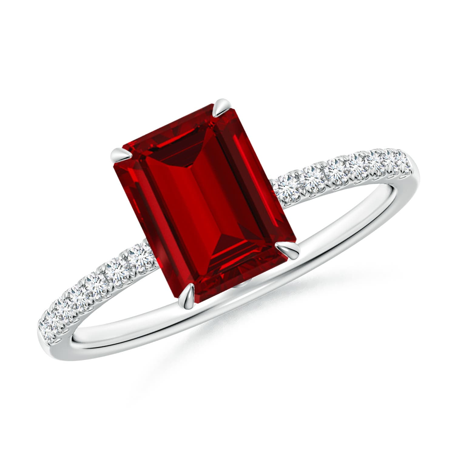 ANGARA Lab Grown 1.6 Ct Emerald-Cut Ruby Hidden Halo Engagement Ring ...