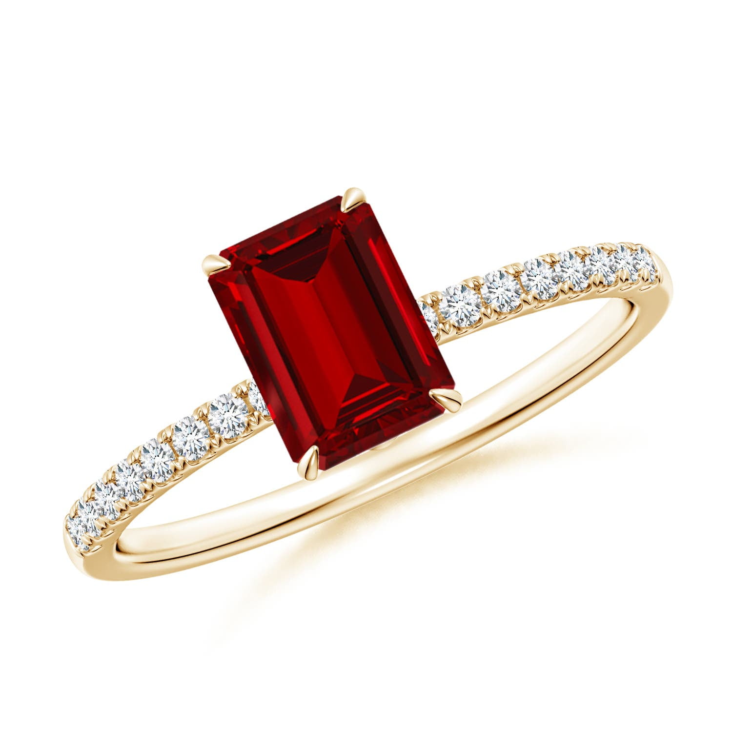 ANGARA Lab Grown 1 Ct Emerald-Cut Ruby Hidden Halo Engagement Ring for ...