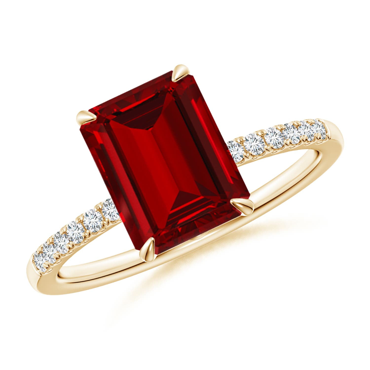 ANGARA Lab Grown 3 Ct Emerald-Cut Ruby Hidden Halo Engagement Ring for ...