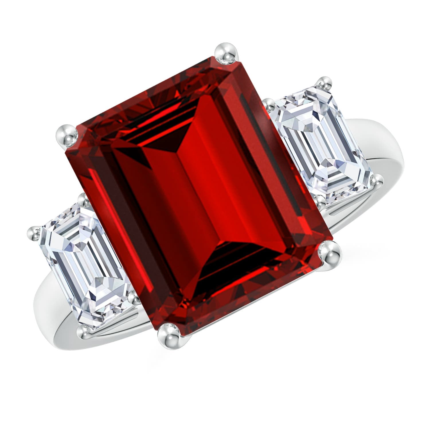 ANGARA Lab Grown 6.25 Ct Emerald-Cut Ruby and Lab Diamond Three Stone ...