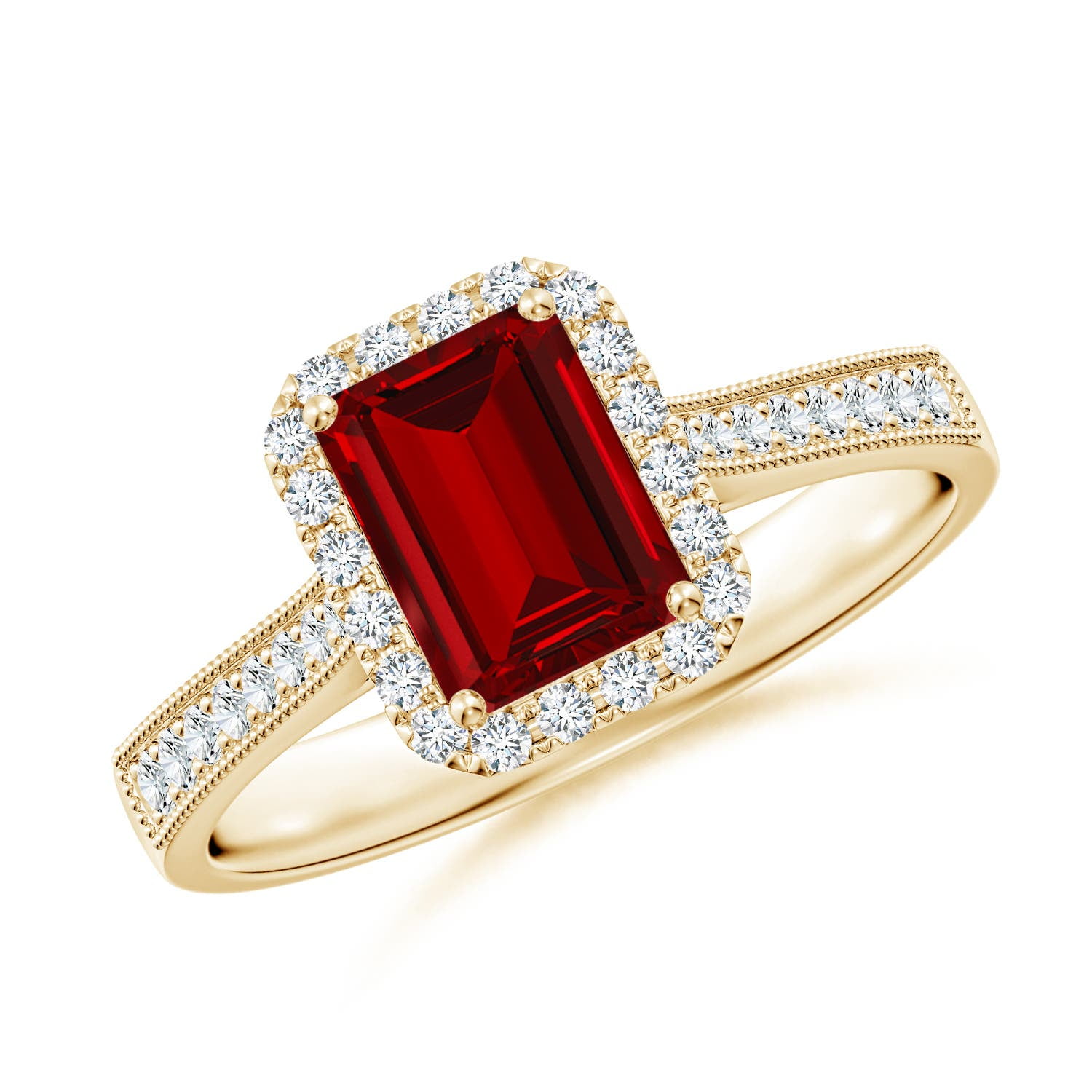 ANGARA Lab Grown 1 Ct Ruby Reverse Tapered Shank Halo Engagement Ring ...