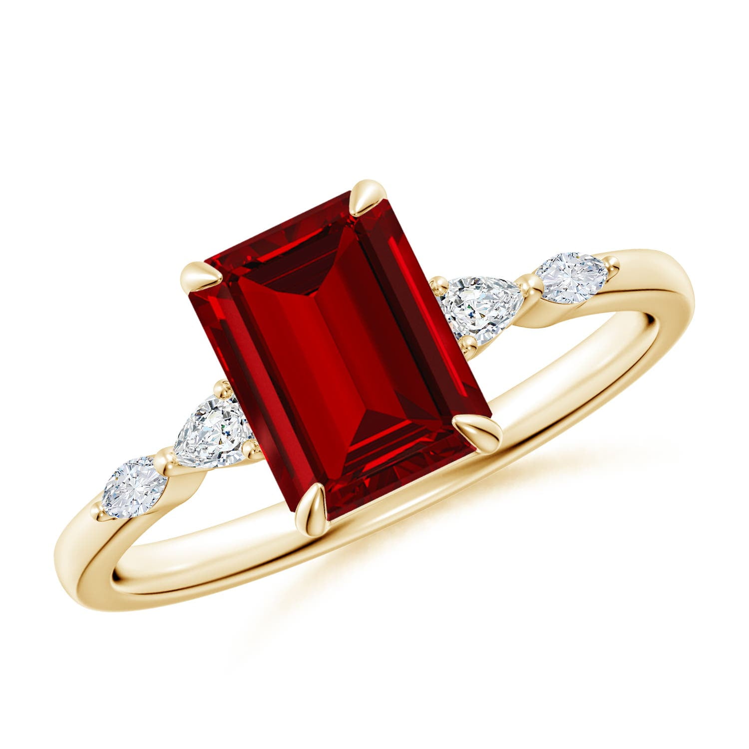 ANGARA Lab Grown 1.6 Ct Emerald-Cut Ruby Side Stone Engagement Ring for ...