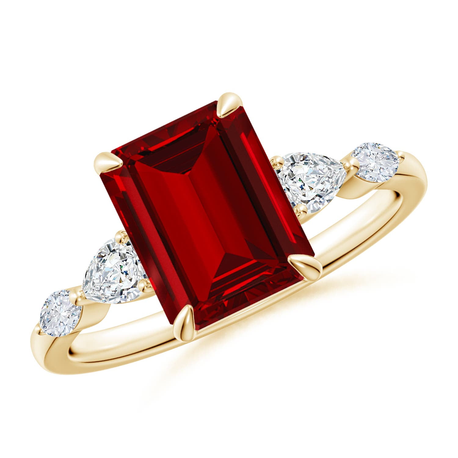 ANGARA Lab Grown 3 Ct Emerald-Cut Ruby Side Stone Engagement Ring for ...