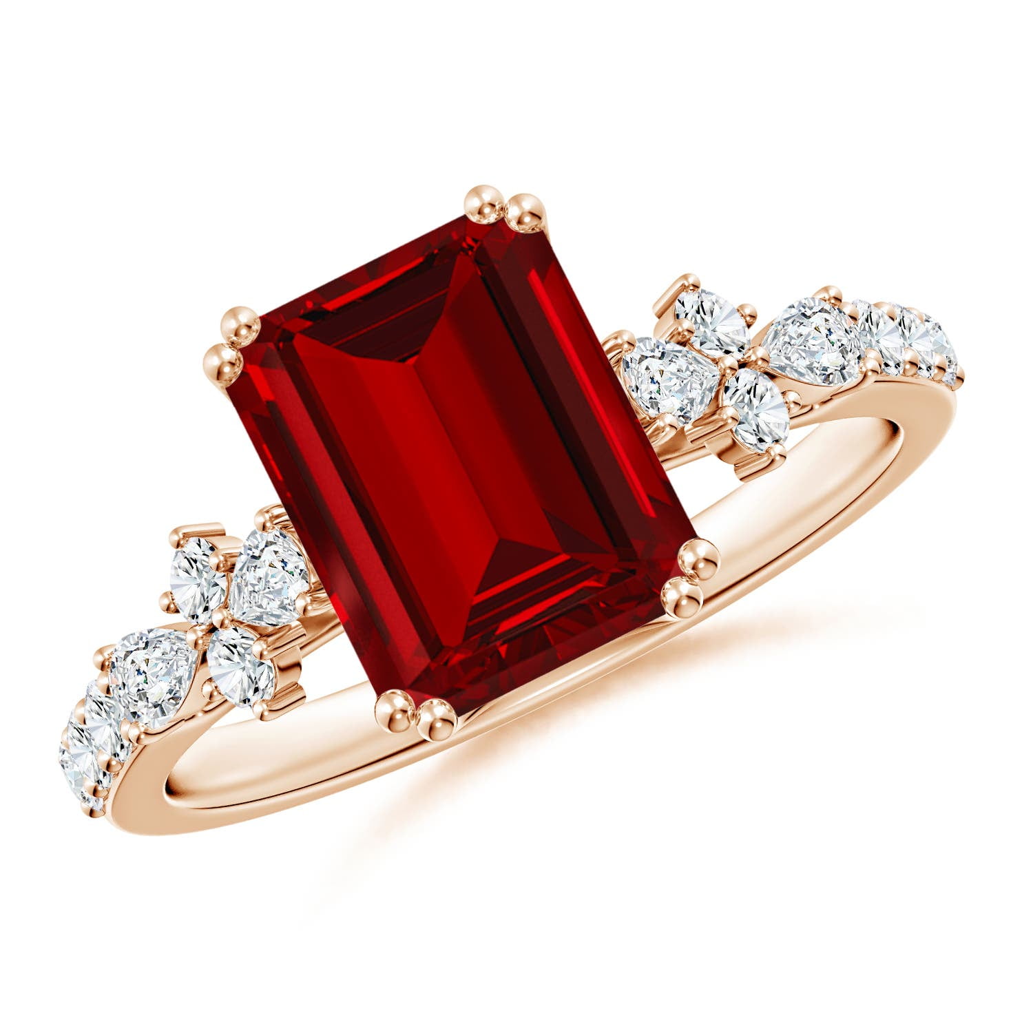 ANGARA Lab Grown 3 Ct Emerald-Cut Ruby Side Stone Engagement Ring with Accents for Women in 14K ...