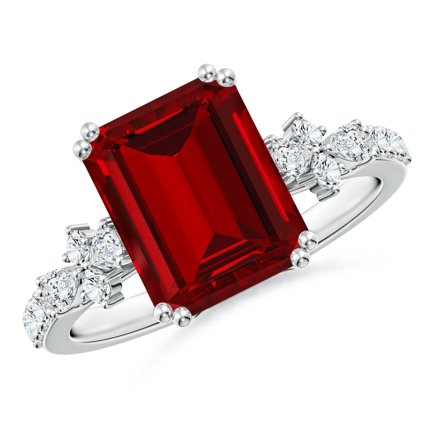 ANGARA Lab Grown 4 Ct Emerald-Cut Ruby Side Stone Engagement Ring with ...
