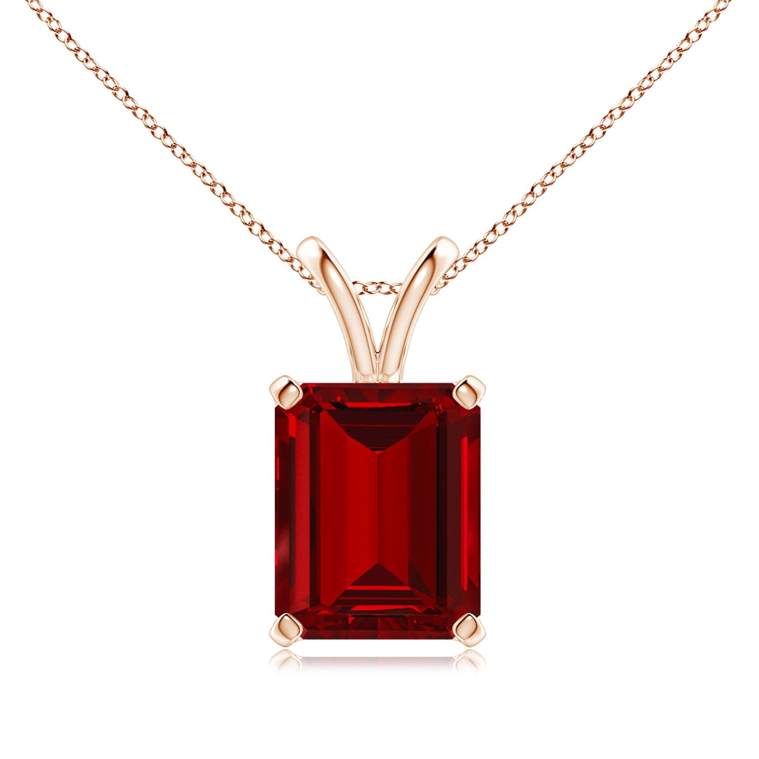 ANGARA Lab Grown 4 Ct Emerald-Cut Ruby Solitaire V-Bale Pendant for ...