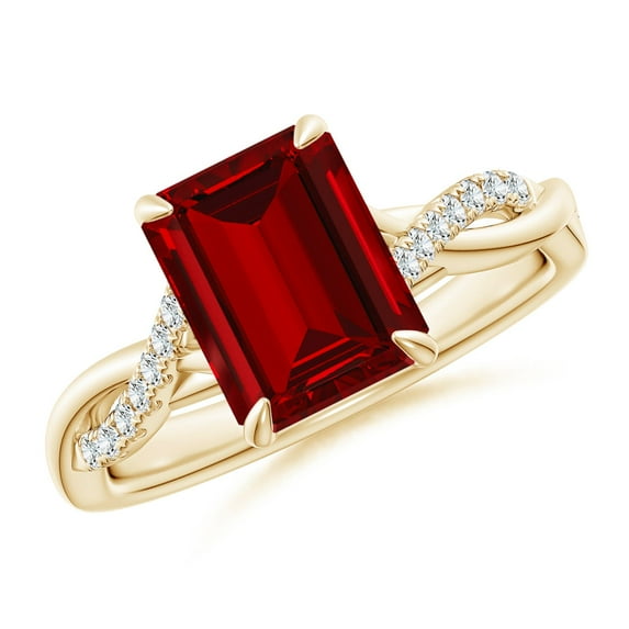 ANGARA Lab Grown 3 Ct Emerald-Cut Ruby Twisted Shank Engagement Ring in ...
