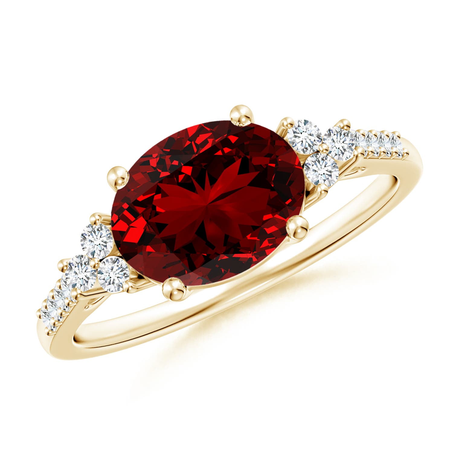 ANGARA Lab Grown 2 Ct Ruby Engagement Ring with Trio Diamond Accents ...