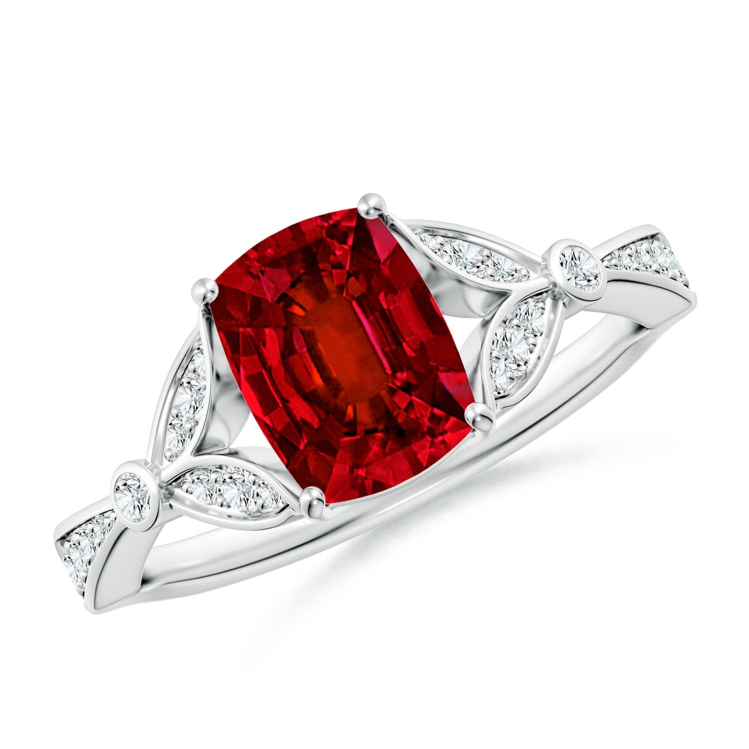 ANGARA Lab-Grown Nature-Inspired Cushion Rectangular Ruby Engagement ...