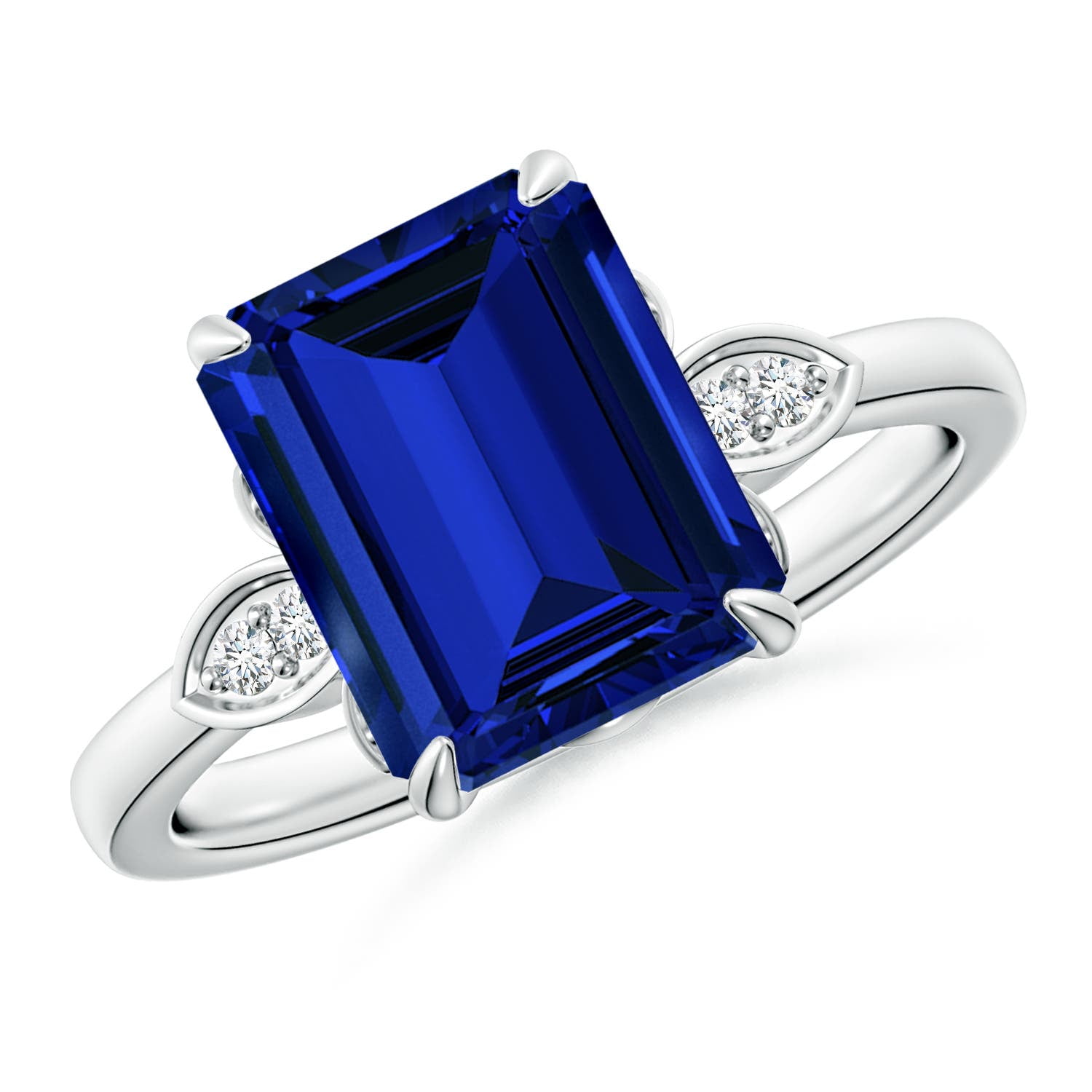 ANGARA Lab Grown 3.4 Ct Blue Sapphire Engagement Ring for Women in 14K White Gold (Size-10x8mm ...