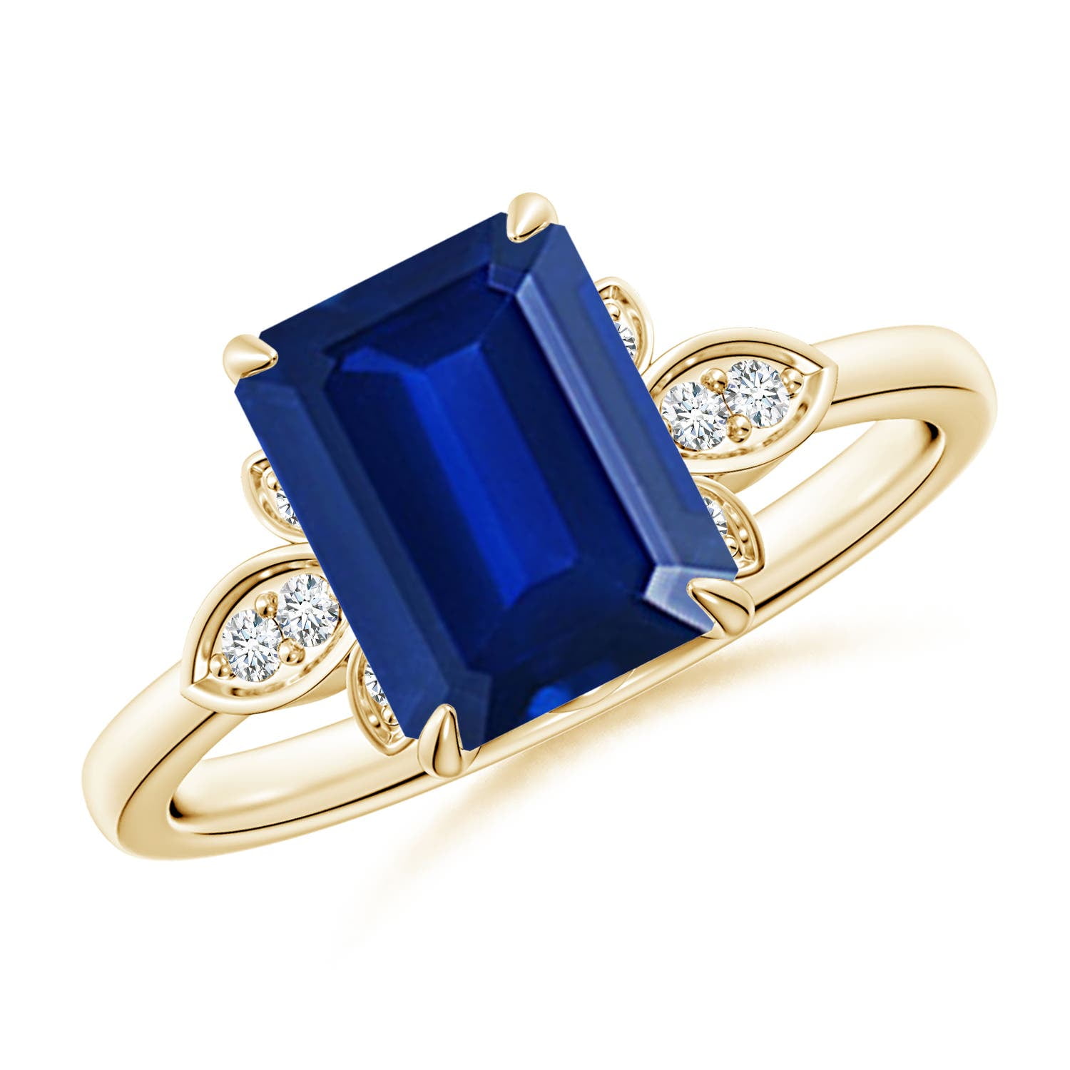 ANGARA Lab Grown 2.45 Ct Blue Sapphire Engagement Ring for Women in 14K Yellow Gold (Size-9x7mm ...