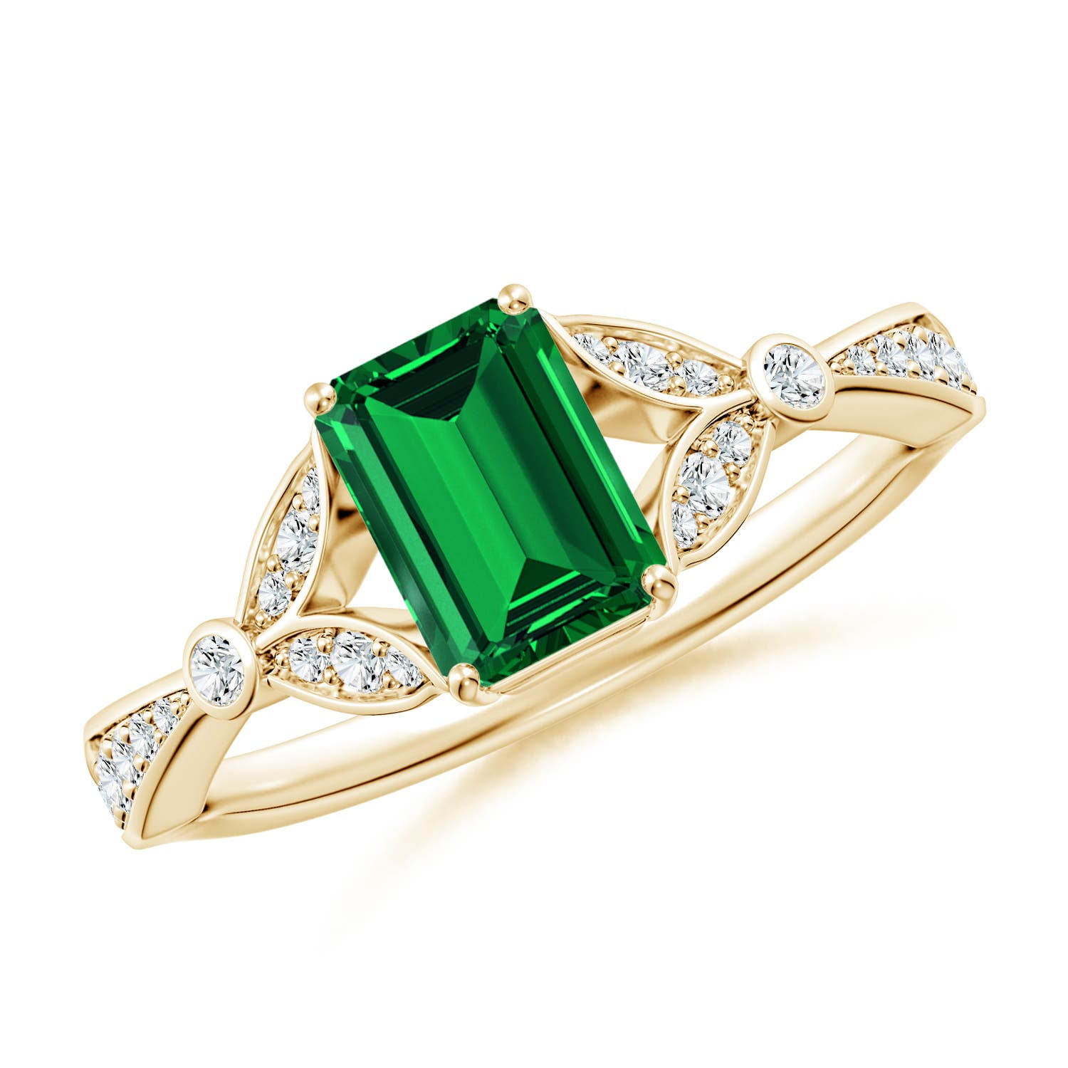 ANGARA Lab Grown 1 Ct Nature-Inspired Emerald Engagement Ring with Leaf ...