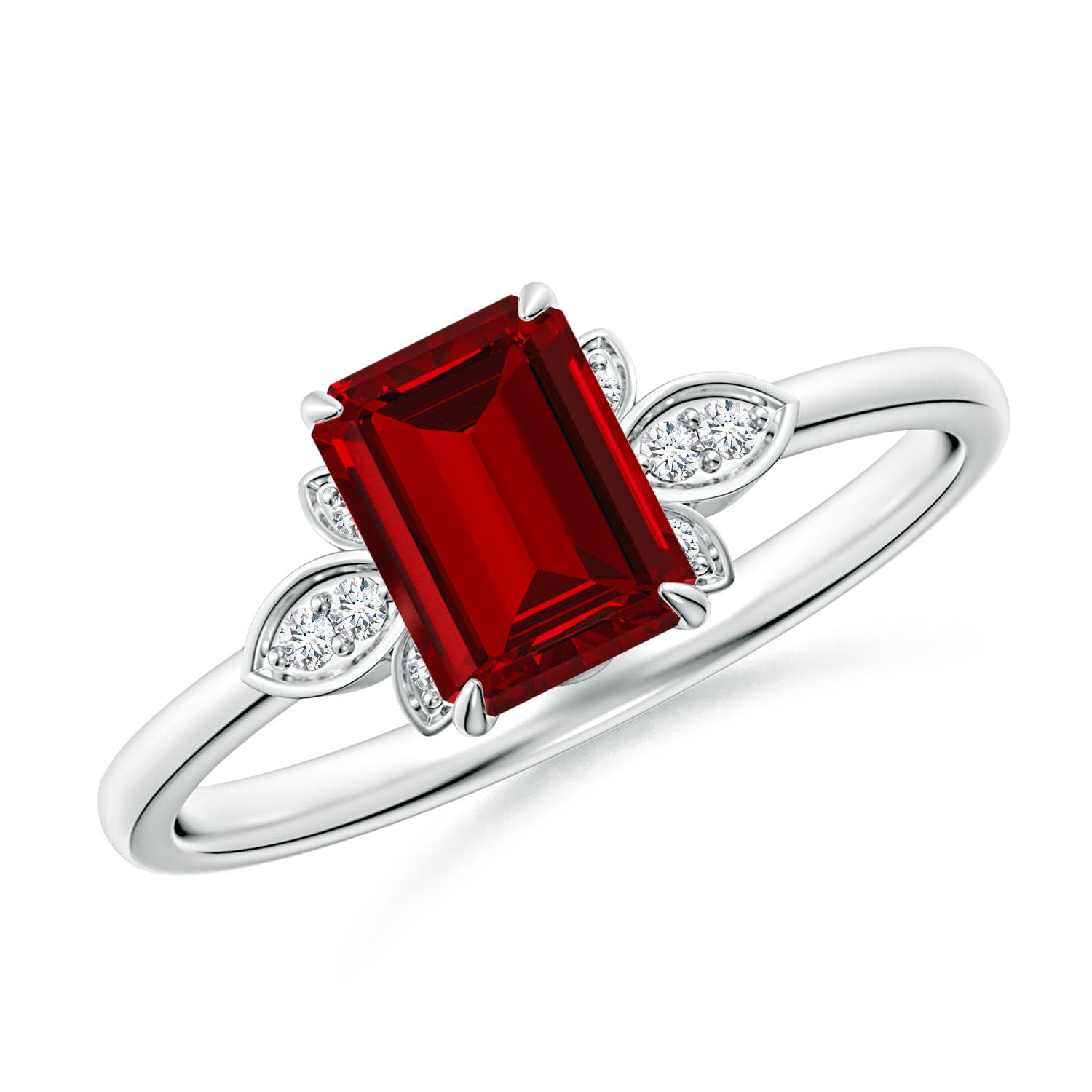ANGARA Lab Grown 1 Ct Nature-Inspired Emerald-Cut Ruby Engagement Ring ...