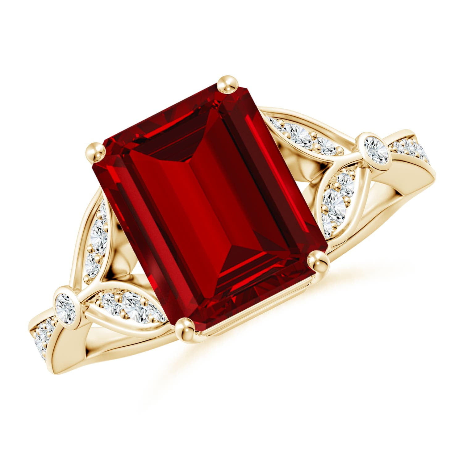 ANGARA Lab Grown 4 Ct Nature-Inspired Ruby Engagement Ring with Leaf ...