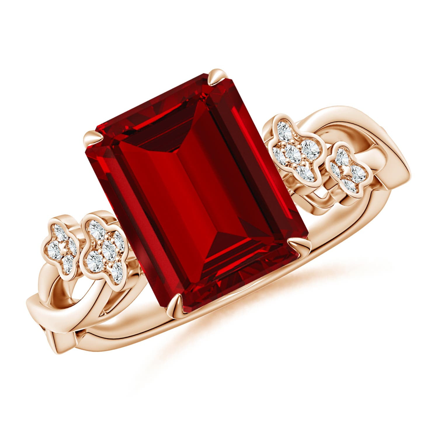 ANGARA Lab Grown 4 Ct Nature-Inspired Emerald-Cut Ruby Floral ...