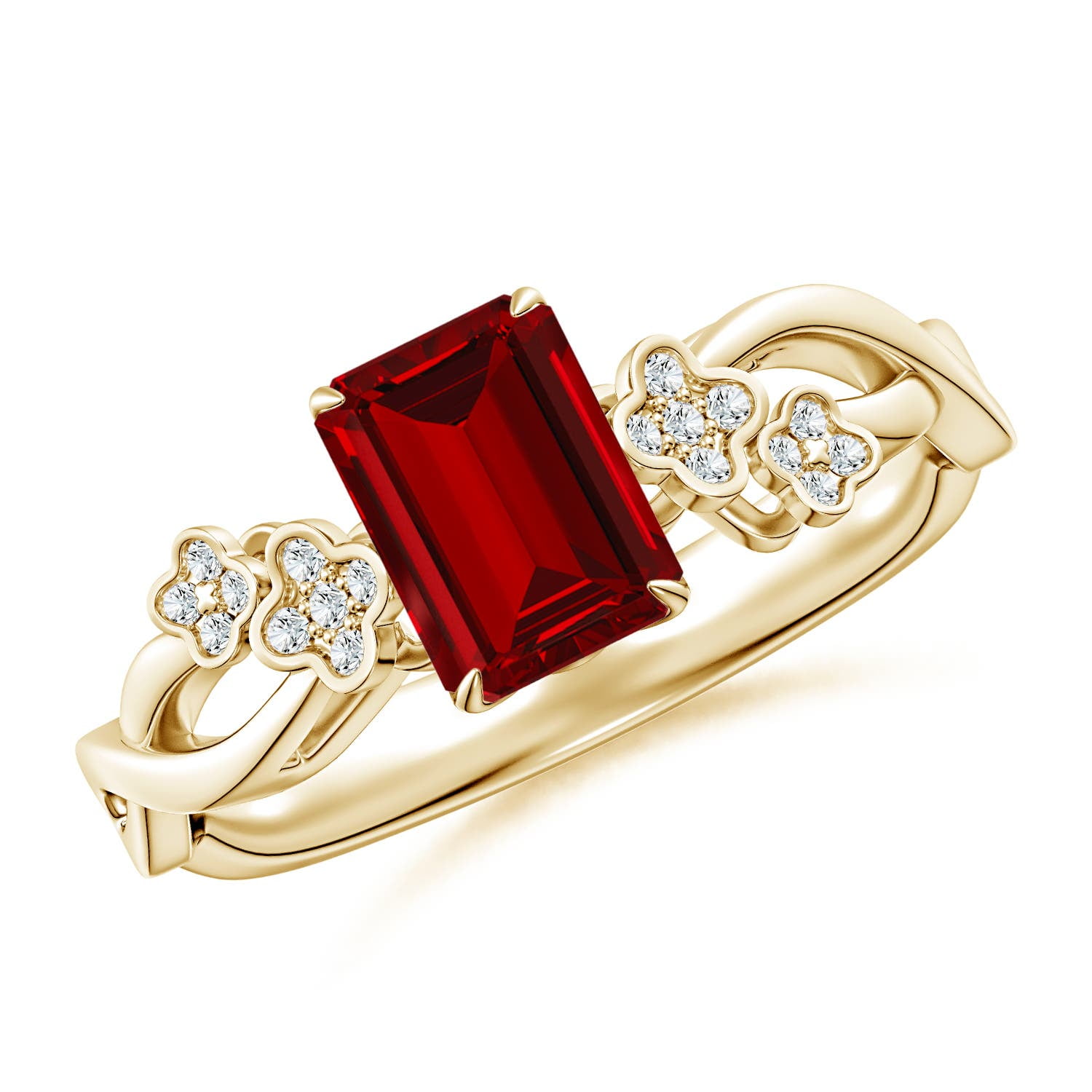 ANGARA Lab Grown 1 Ct Nature-Inspired Emerald-Cut Ruby Floral ...