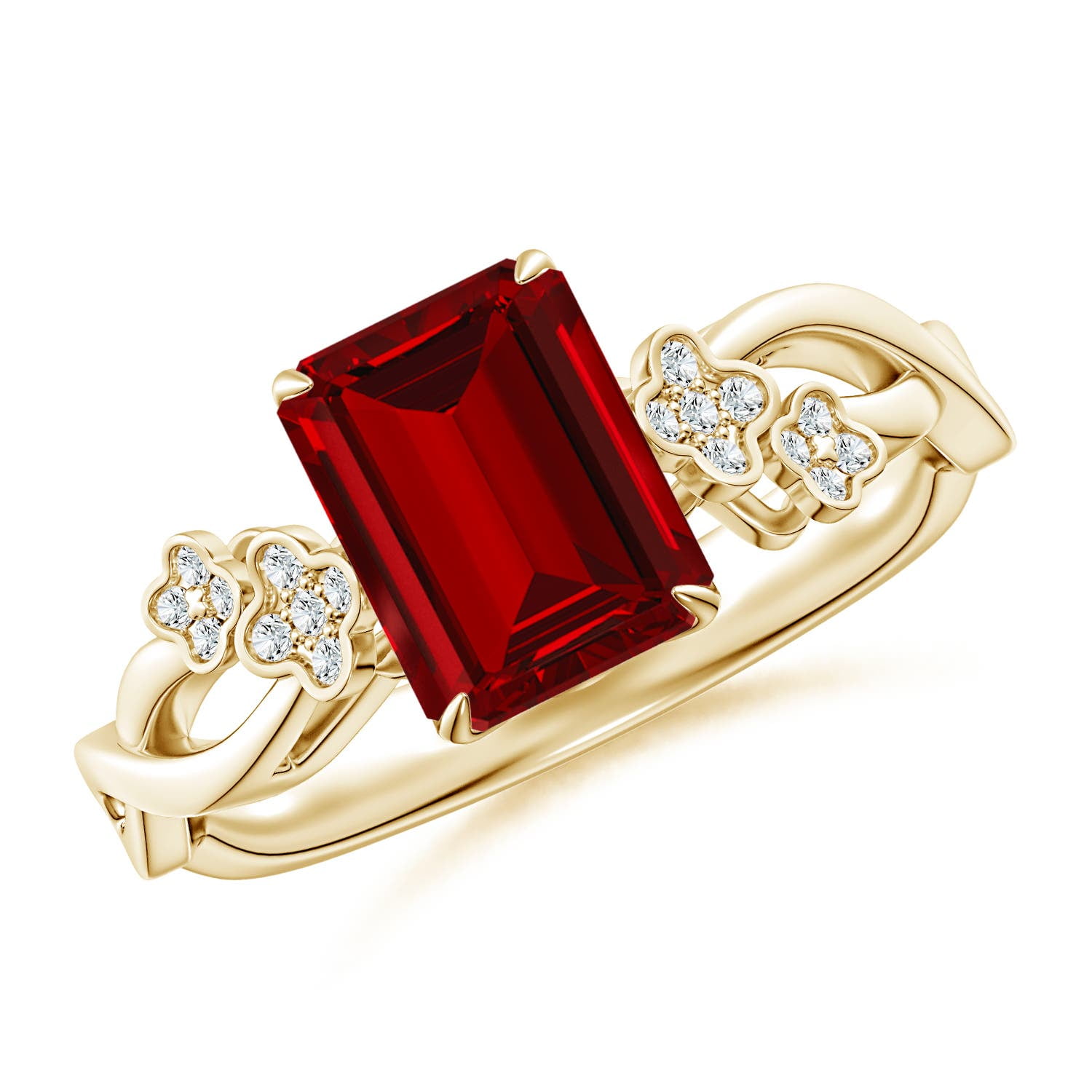ANGARA Lab Grown 1.6 Ct Nature-Inspired Emerald-Cut Ruby Floral ...