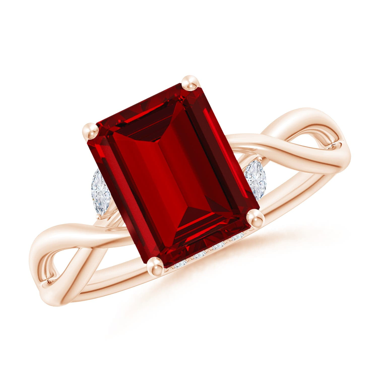 ANGARA Lab Grown 3 Ct Nature-Inspired Emerald-Cut Ruby Hidden Halo ...