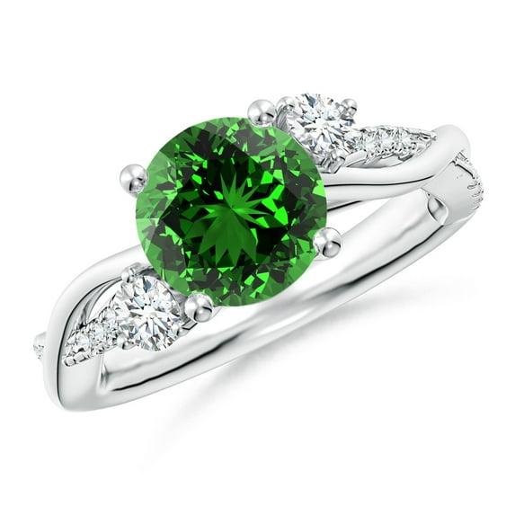 ANGARA Lab Grown 1.75 Ct Emerald & Diamond Twisted Vine Engagement Ring ...
