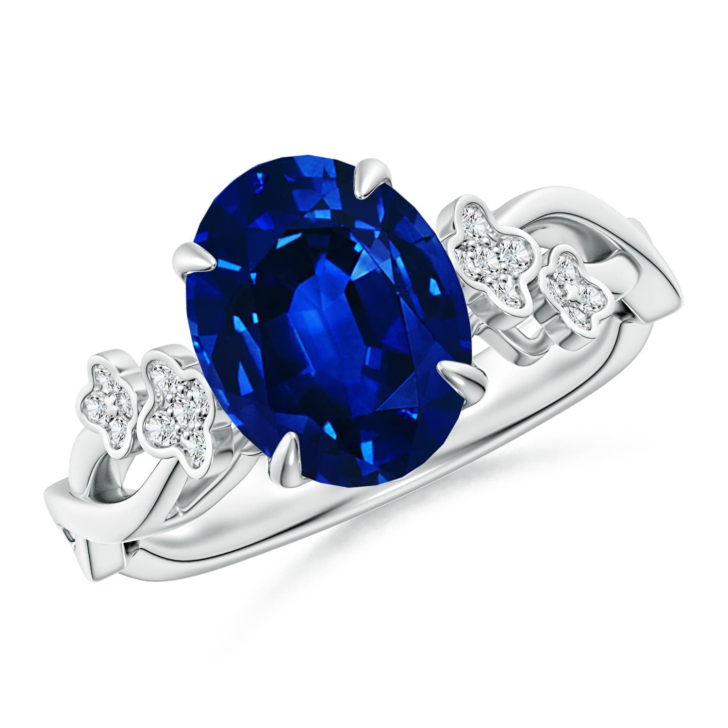 ANGARA Lab Grown 3.3 Ct Blue Sapphire Floral Engagement Ring for Women in 14K White Gold (Size ...