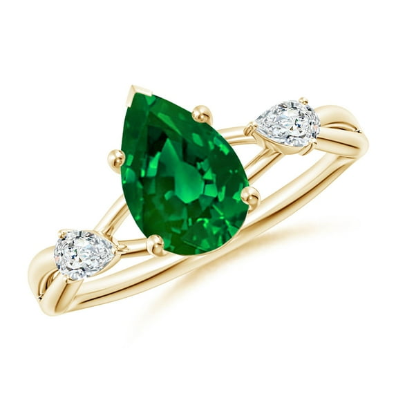 ANGARA Lab Grown 1.5 Ct Nature Inspired Pear Emerald Engagement Ring in ...