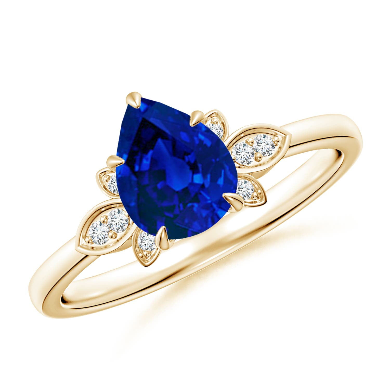 ANGARA Lab Grown 1.15 Ct Blue Sapphire Engagement Ring for Women in 14K Yellow Gold (Size-8x6mm ...