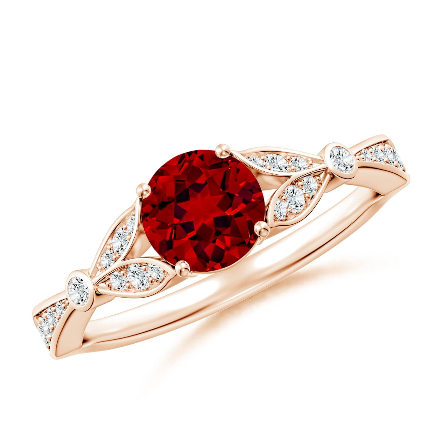 ANGARA Lab Grown 1 Ct Nature-Inspired Round Ruby Engagement Ring with ...