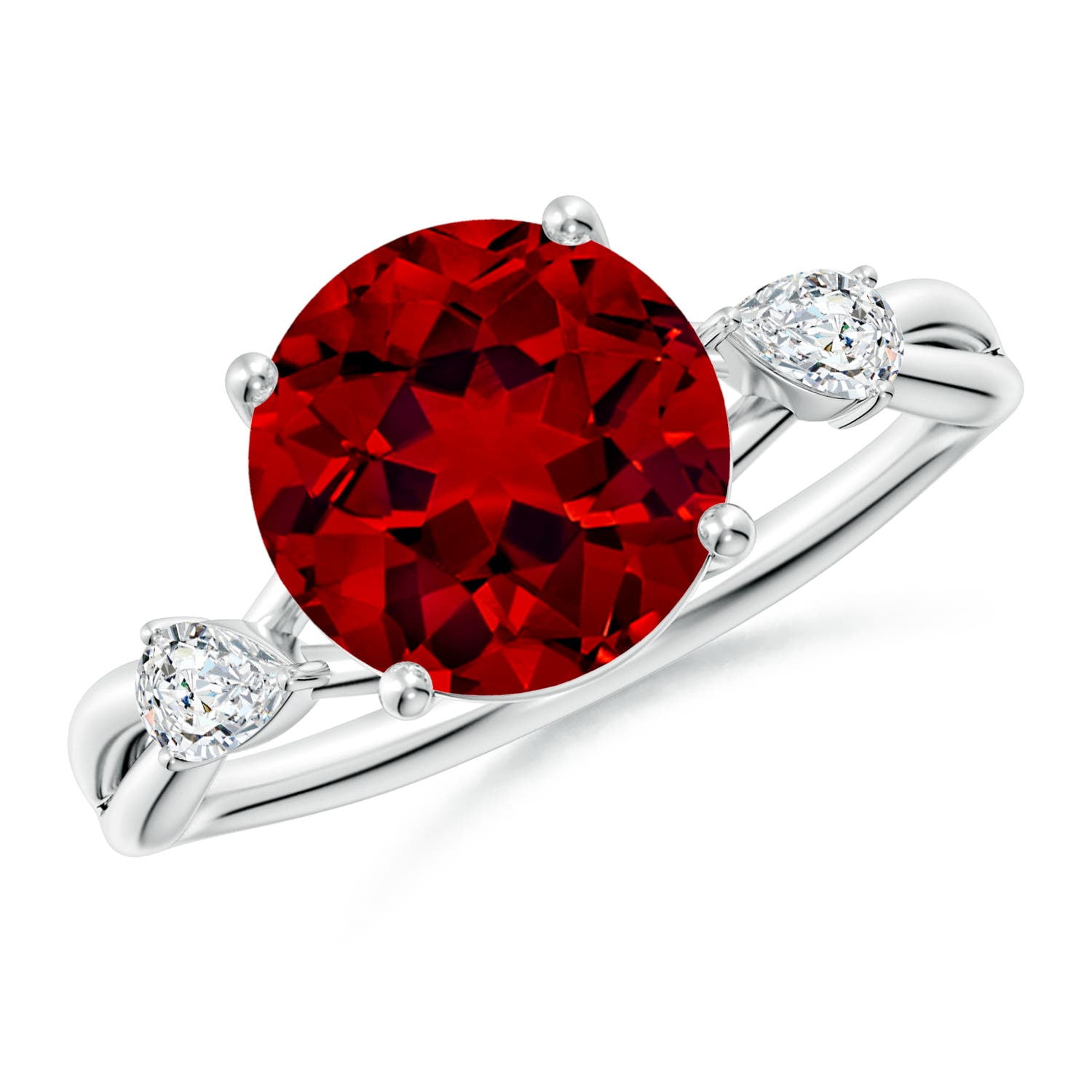 ANGARA Lab-Grown Nature Inspired Round Ruby Side Stone Engagement Ring ...