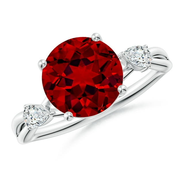 ANGARA Lab-Grown Nature Inspired Round Ruby Side Stone Engagement Ring ...