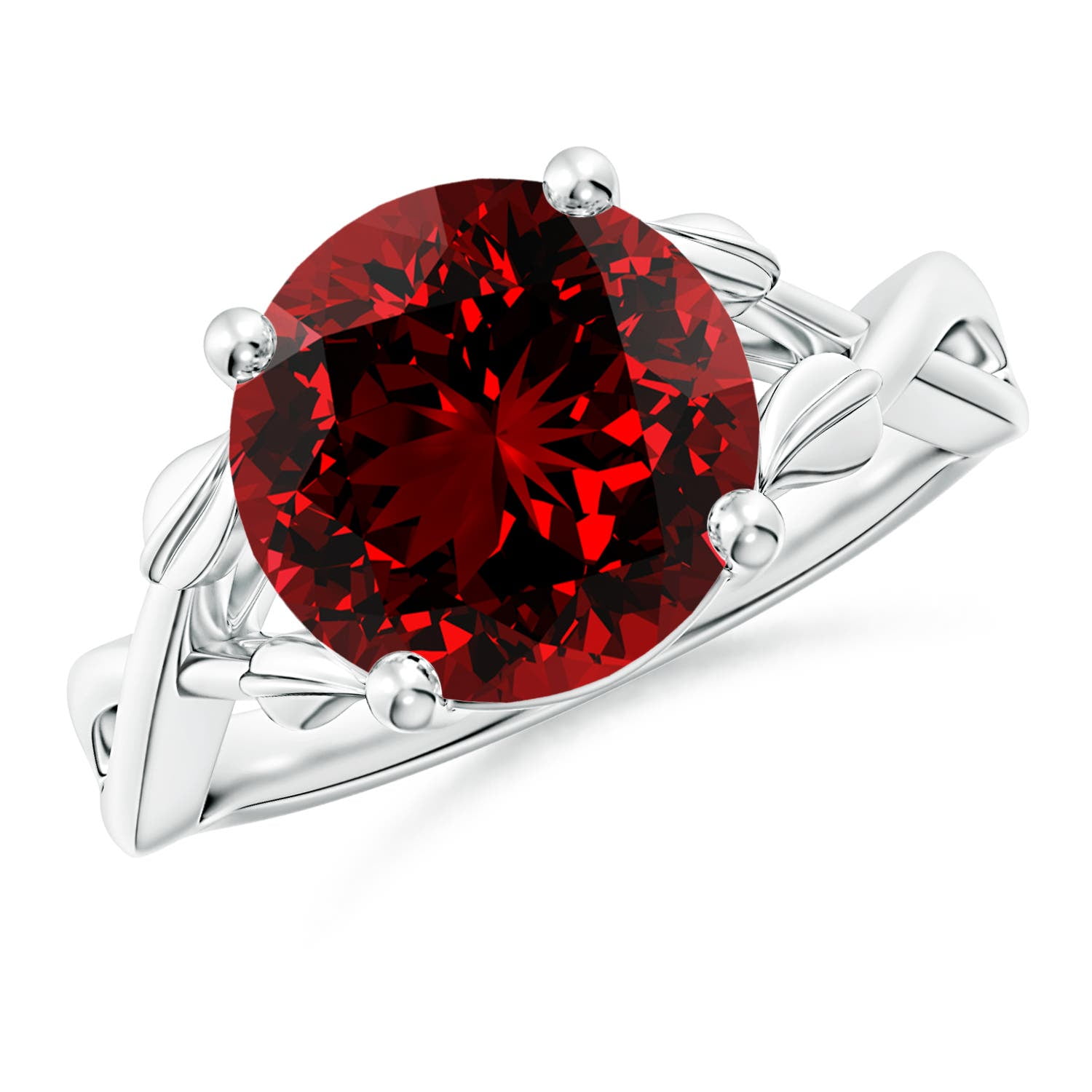 ANGARA Lab Grown 4.5 Ct Ruby Crossover Engagement Ring with Leaf Motifs ...