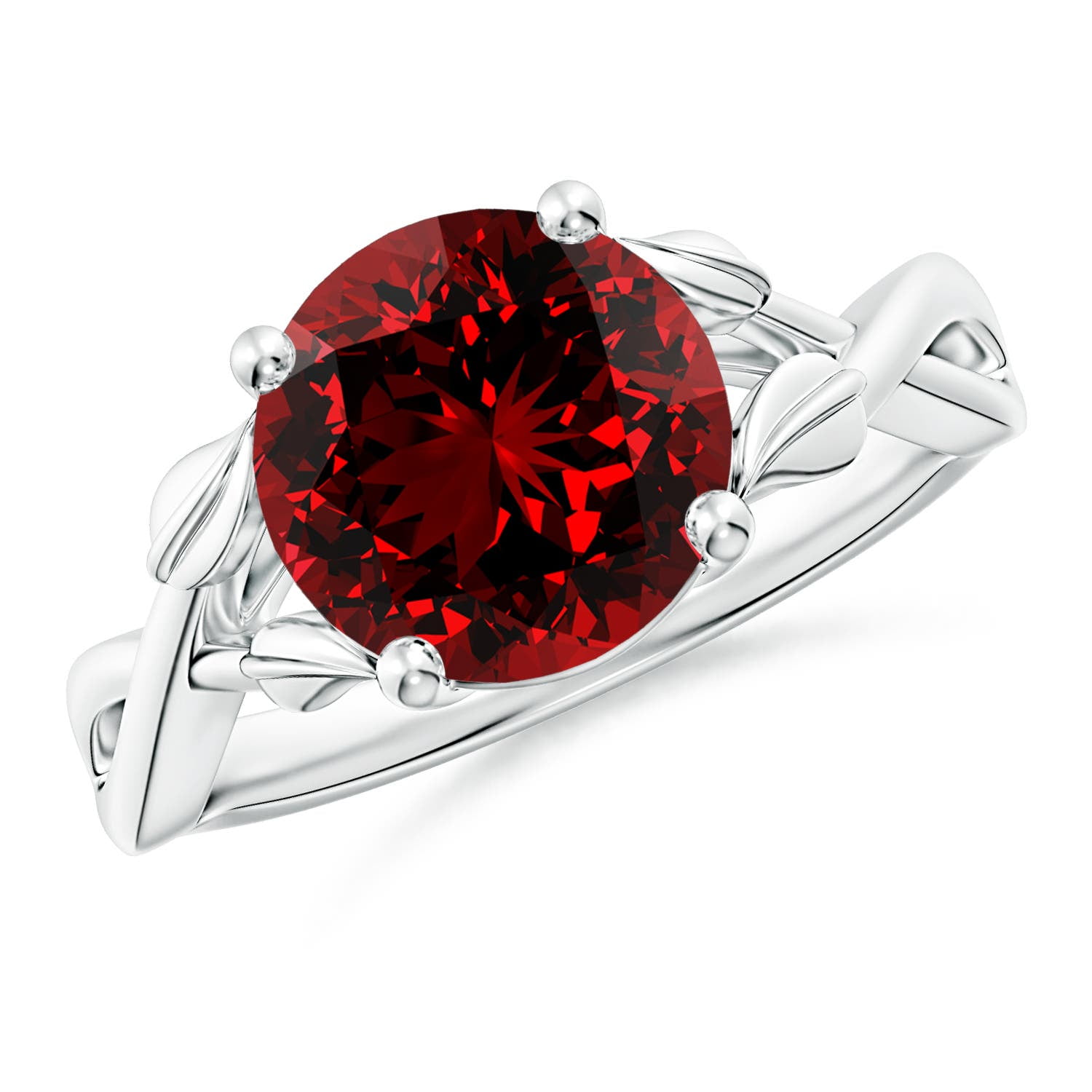 ANGARA Lab Grown 3.57 Ct Ruby Crossover Engagement Ring with Leaf ...
